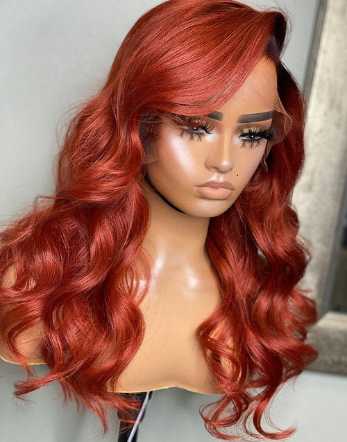 13x4 Ombre Ginger Color Lace Front Human Hair Wigs With Dark Roots ...