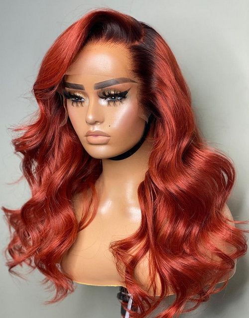 13x4 Ombre Ginger Color Lace Front Human Hair Wigs With Dark Roots ...