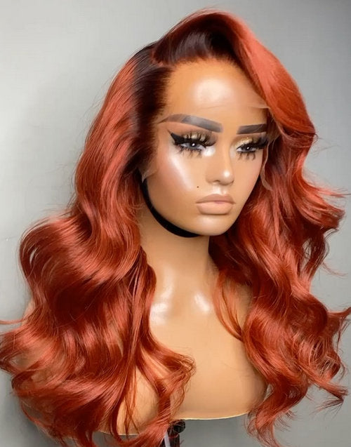 13x4 Ombre Ginger Color Lace Front Human Hair Wigs With Dark Roots ...
