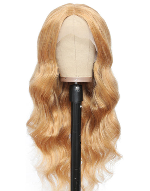 Honey Blonde Colored Body Wave 27# Lace Front Human Hair Wigs Brazilian ...