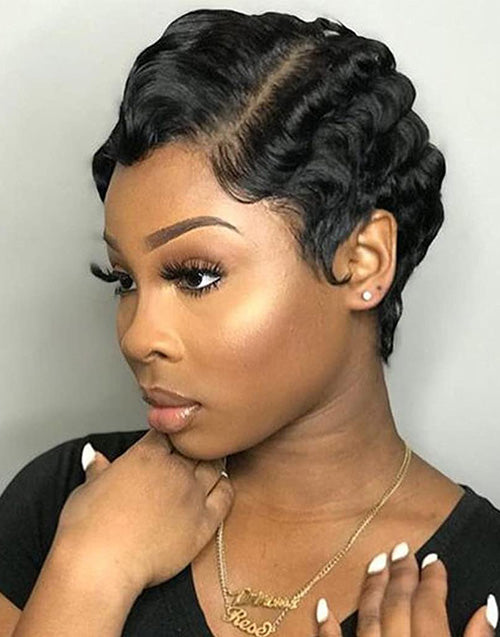 Finger Wave Pixie Cut Bob Wig Machinemade Glueless Human Hair Wig ...